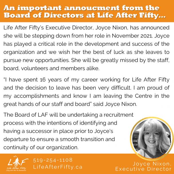 Life After Fifty - News - An important update from the LAF Board.
