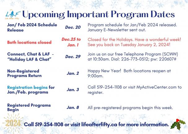 Life After Fifty - Program News - Upcoming Program Dates